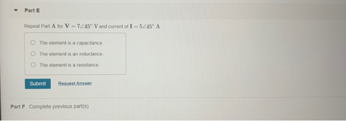 Solved Part A A certain element has a phasor voltage of V - | Chegg.com