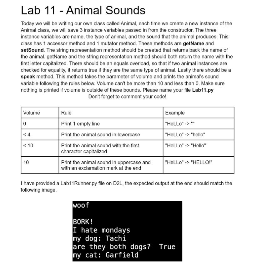 Solved Lab 11 - Animal Sounds Today we will be writing our | Chegg.com