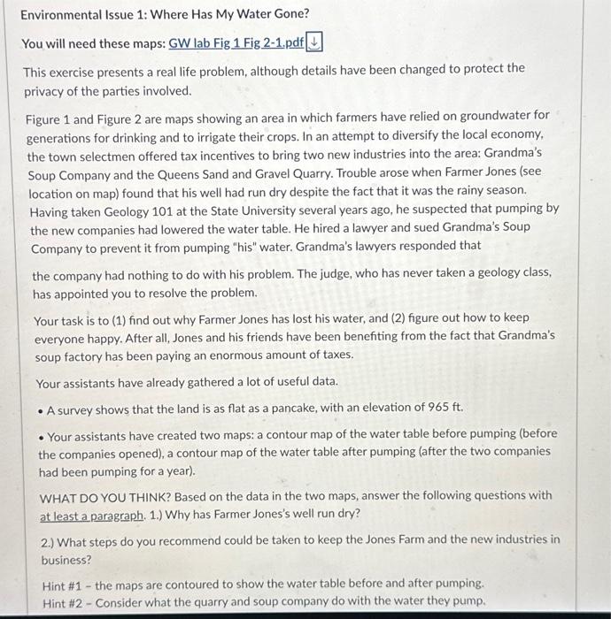 Solved Environmental Issue 1: Where Has My Water Gone? You | Chegg.com
