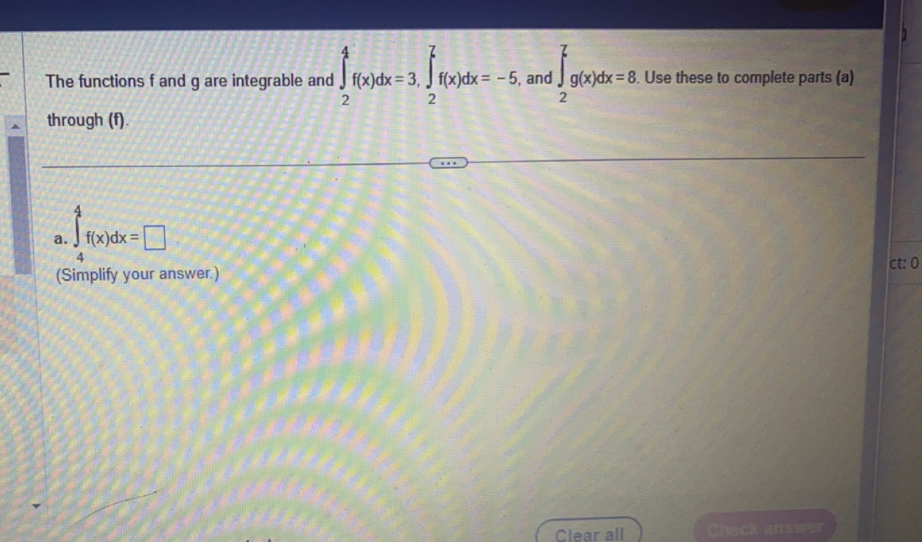 Solved The functions f ﻿and g ﻿are integrable and | Chegg.com