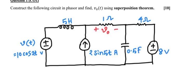 Solved Construct the following circuit in phasor and find, | Chegg.com