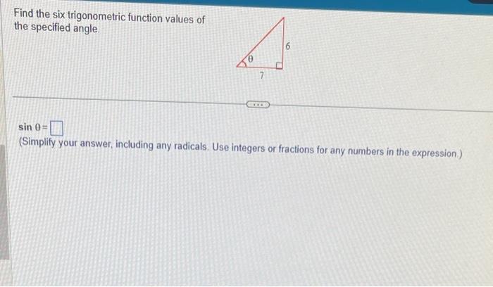 Solved Find the six trigonometric function values of the | Chegg.com