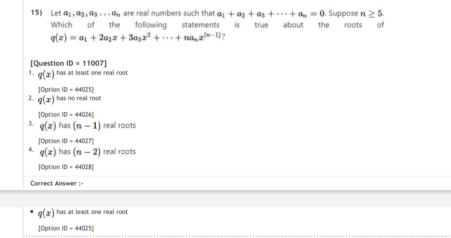 Solved 15) Let 01, 02, az ... An are real numbers such that | Chegg.com