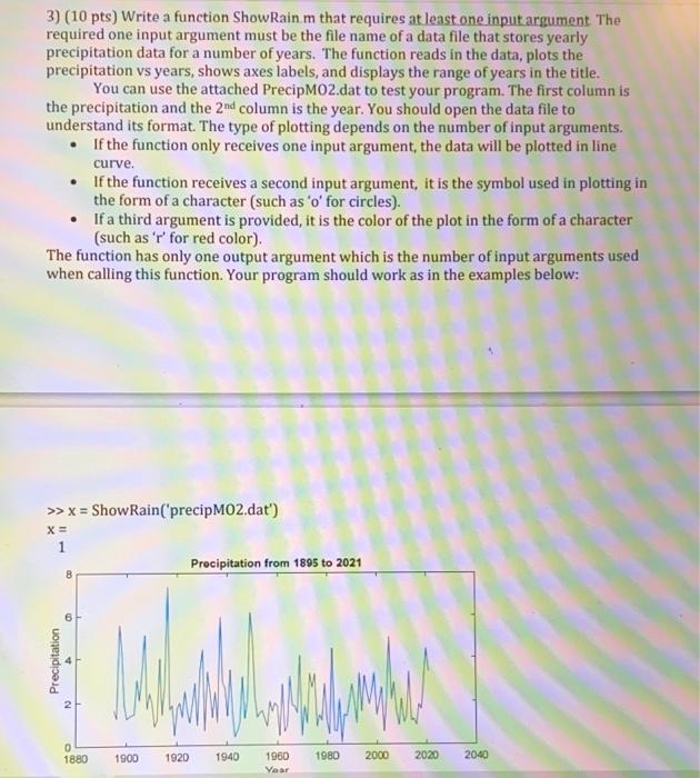 Solved 3 10 Pts Write A Function Showrain M That Requires