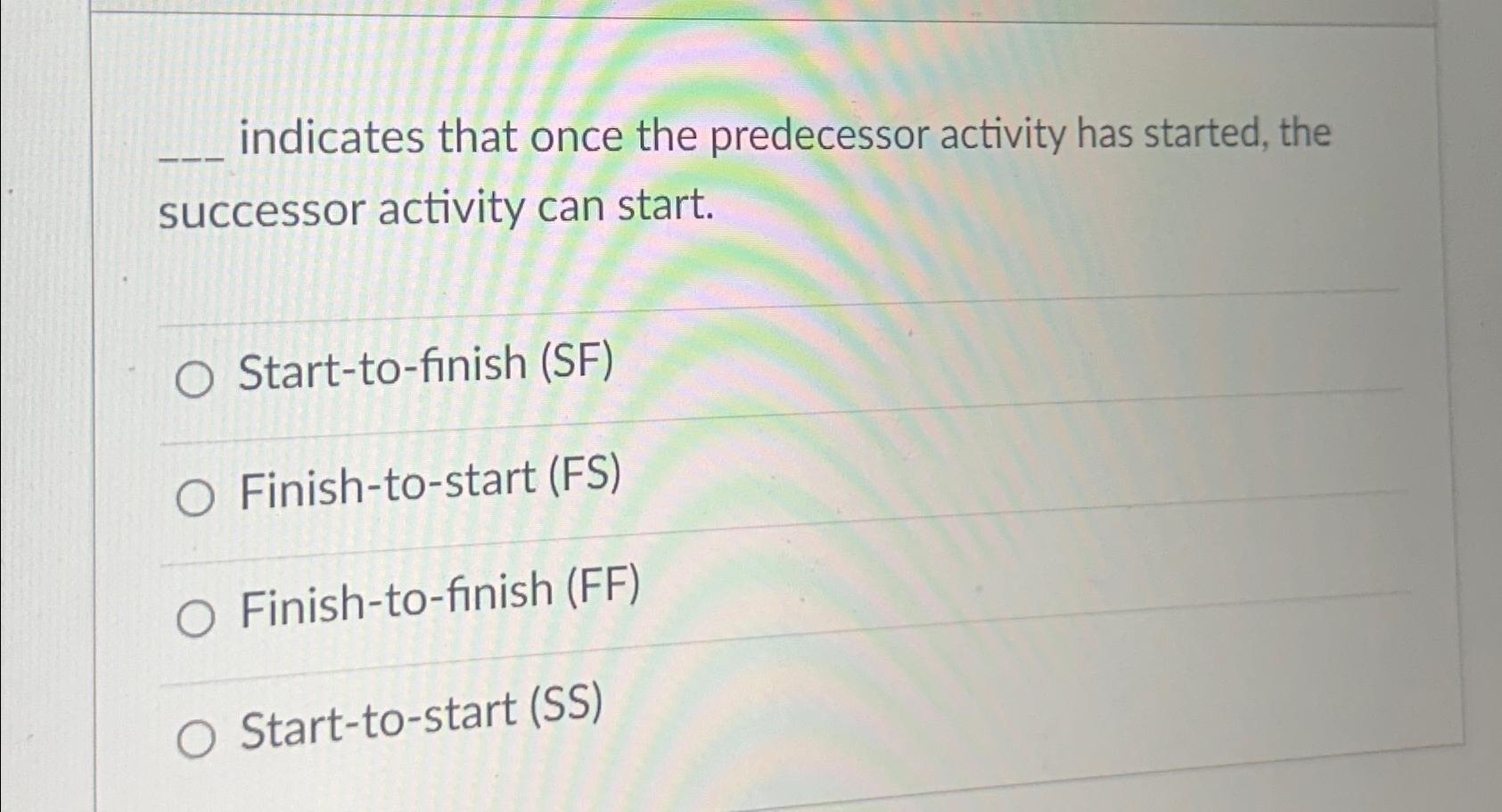 Solved indicates that once the predecessor activity has | Chegg.com