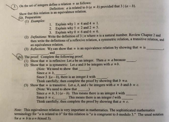 Solved 3. On the set of integers define a relation ≡ as | Chegg.com