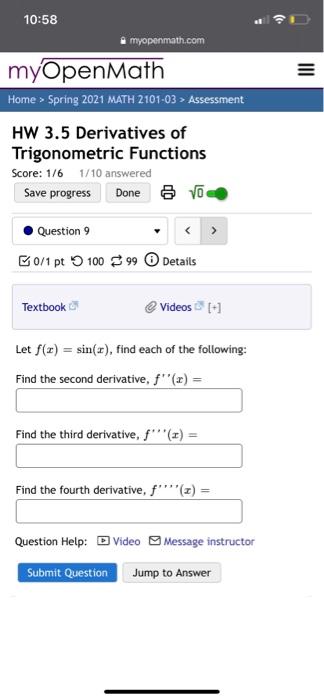 Solved 10:58 myopenmath.com myOpenMath Home > Spring 2021 | Chegg.com