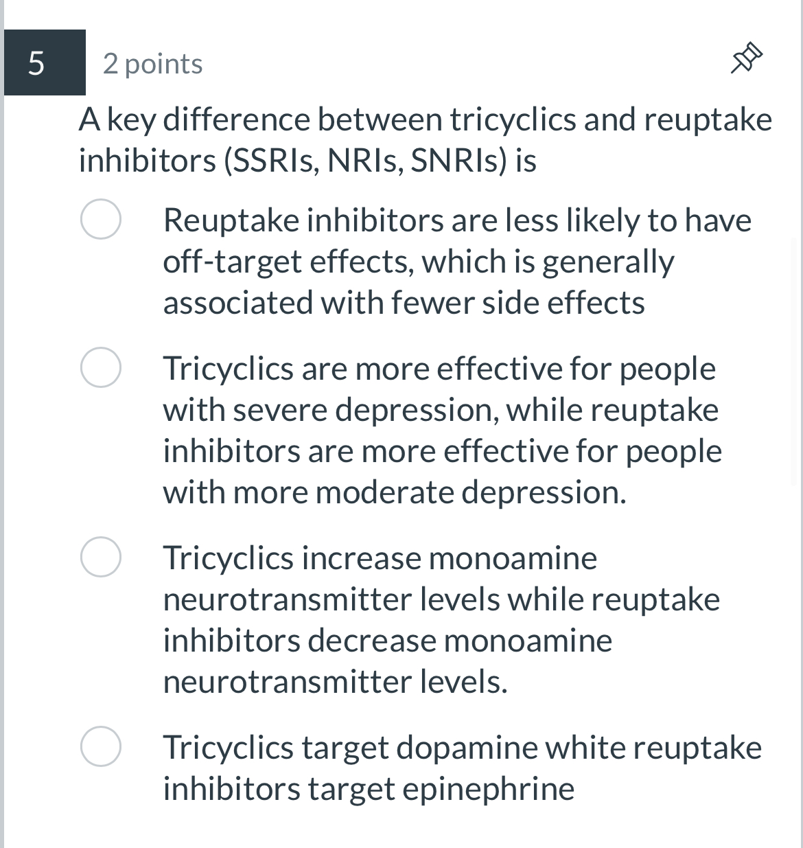 Solved 52 ﻿pointsA key difference between tricyclics and | Chegg.com