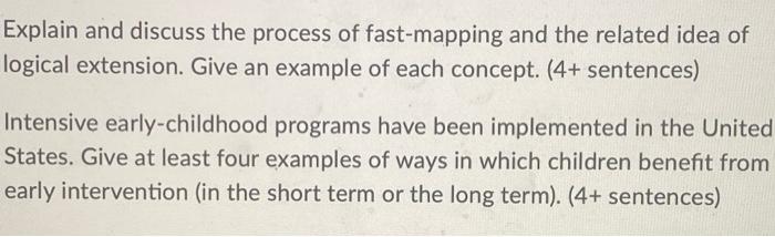 Solved Explain and discuss the process of fast-mapping and | Chegg.com
