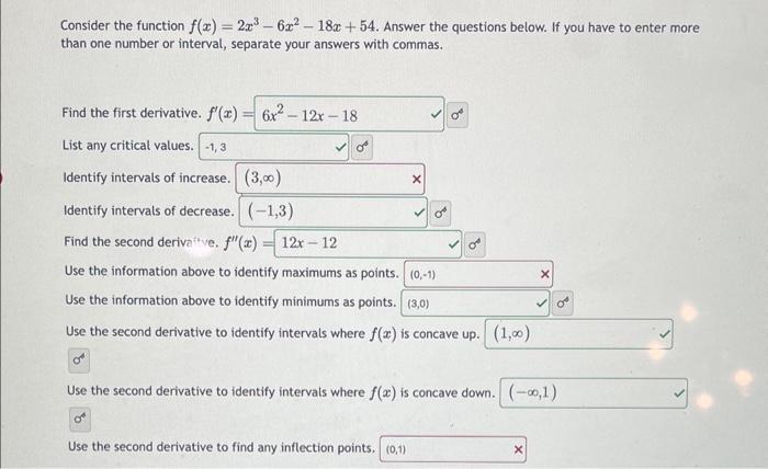 Solved Consider The Function F X 2x3−6x2−18x 54 Answer The