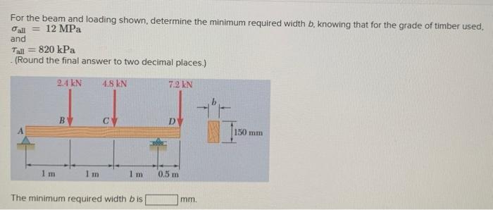 Solved For the beam and loading shown, determine the minimum | Chegg.com