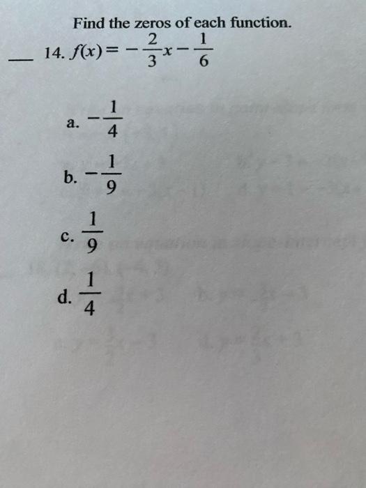 Solved Find the zeros of each function. 14. f(x)=−32x−61 a. | Chegg.com
