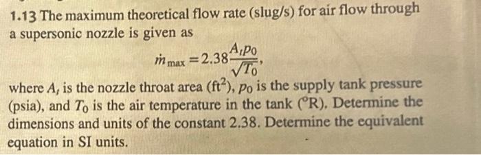 1.13 The maximum theoretical flow rate (slug/s) for | Chegg.com