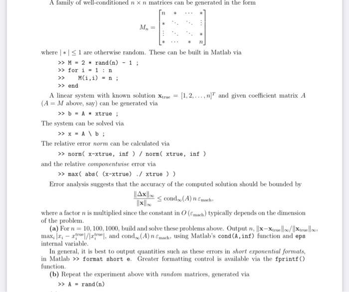 A family of well-conditioned n x n matrices can be | Chegg.com