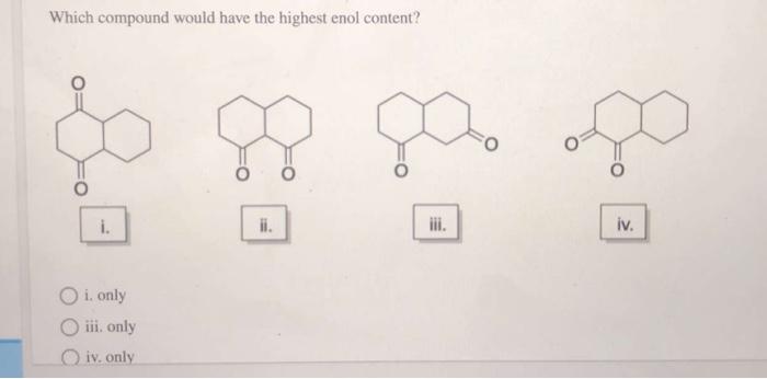Solved Which compound would have the highest enol content? | Chegg.com