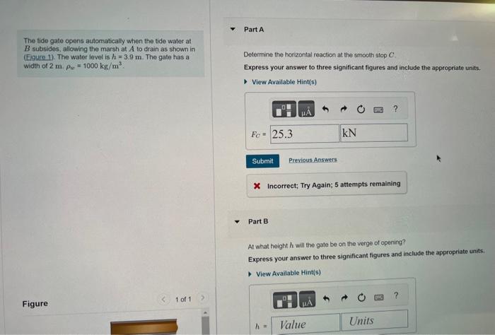 Solved The tide gate opens automatically when the tide water | Chegg.com
