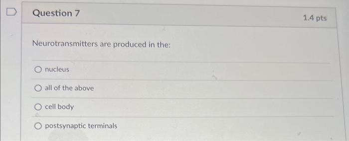 Solved Neurotransmitters are produced in the: nucleus all of | Chegg.com