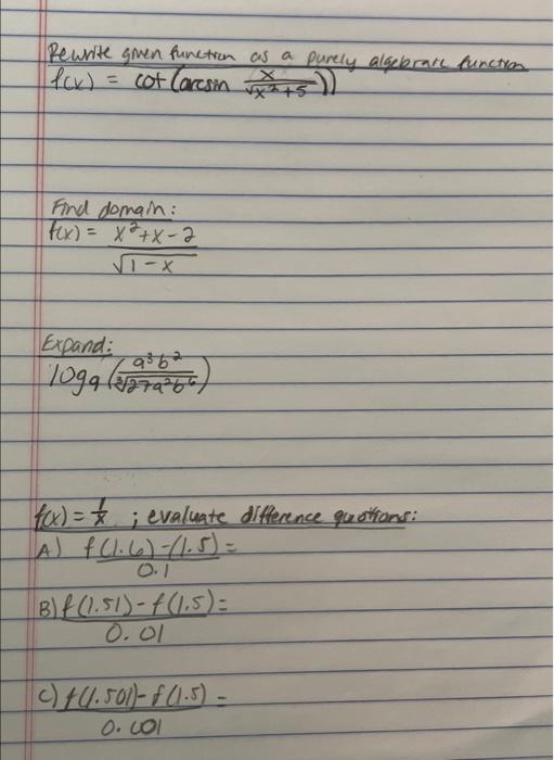 Solved Rewrite given function as a purely algebrate function | Chegg.com