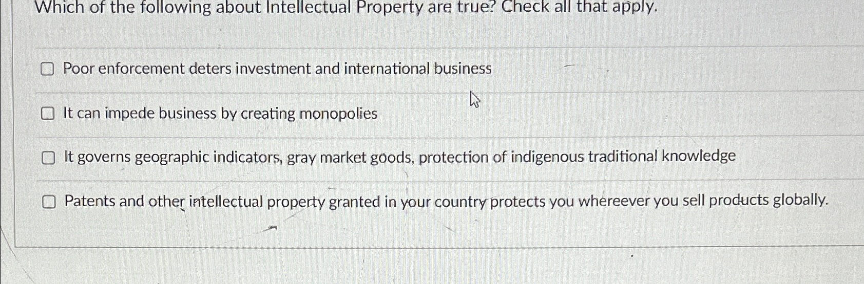 Solved Which of the following about Intellectual Property | Chegg.com