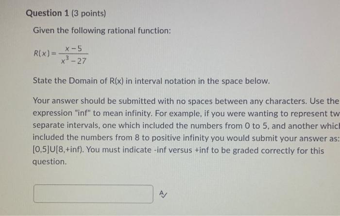 Solved Given the following rational function: R(x)=x3−27x−5 | Chegg.com