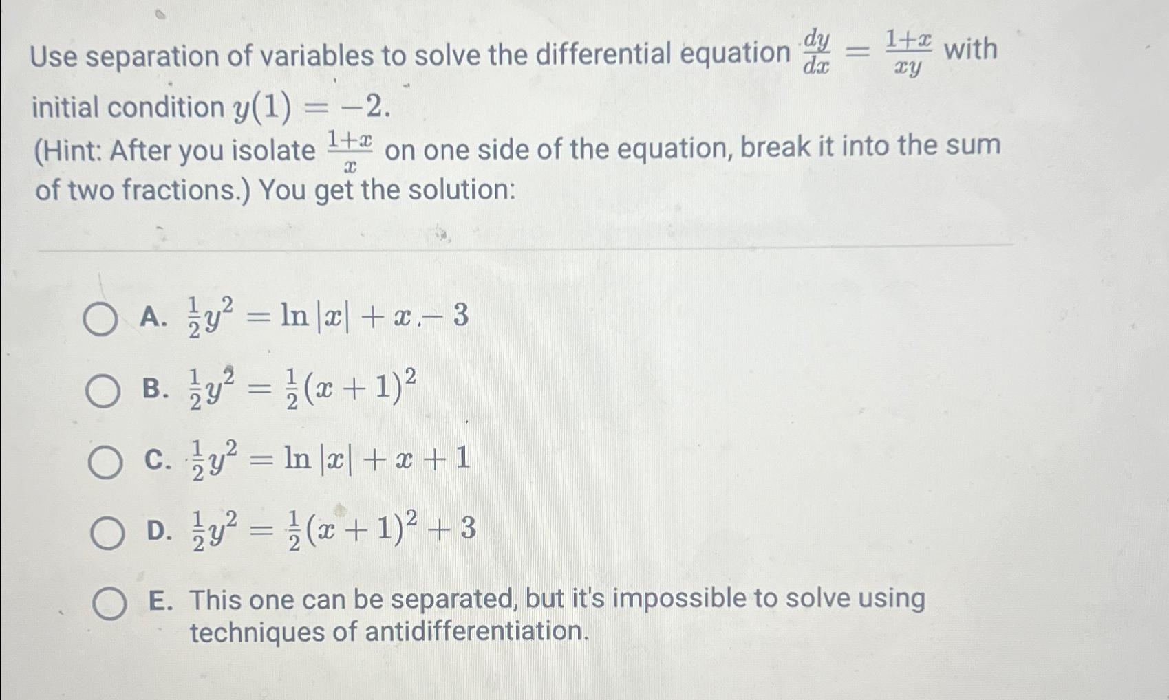Solved Use separation of variables to solve the differential | Chegg.com