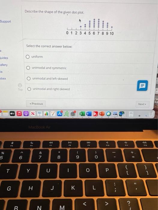 Solved Describe the shape of the given dot plot. Support . 0 | Chegg.com