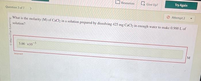 Solved What is the molarity (M) of CaCl2 in a solution | Chegg.com