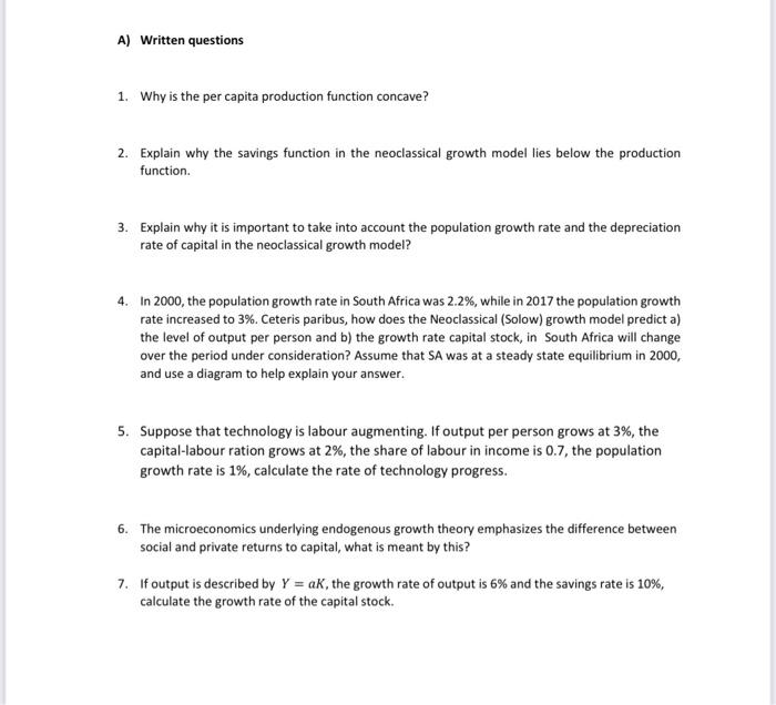 Solved A) Written questions 1. Why is the per capita | Chegg.com
