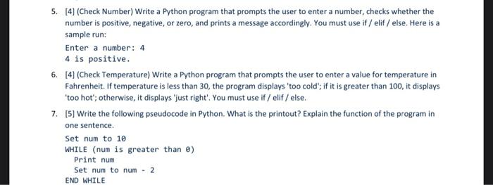 Solved 5. [4] (Check Number) Write a Python program that | Chegg.com