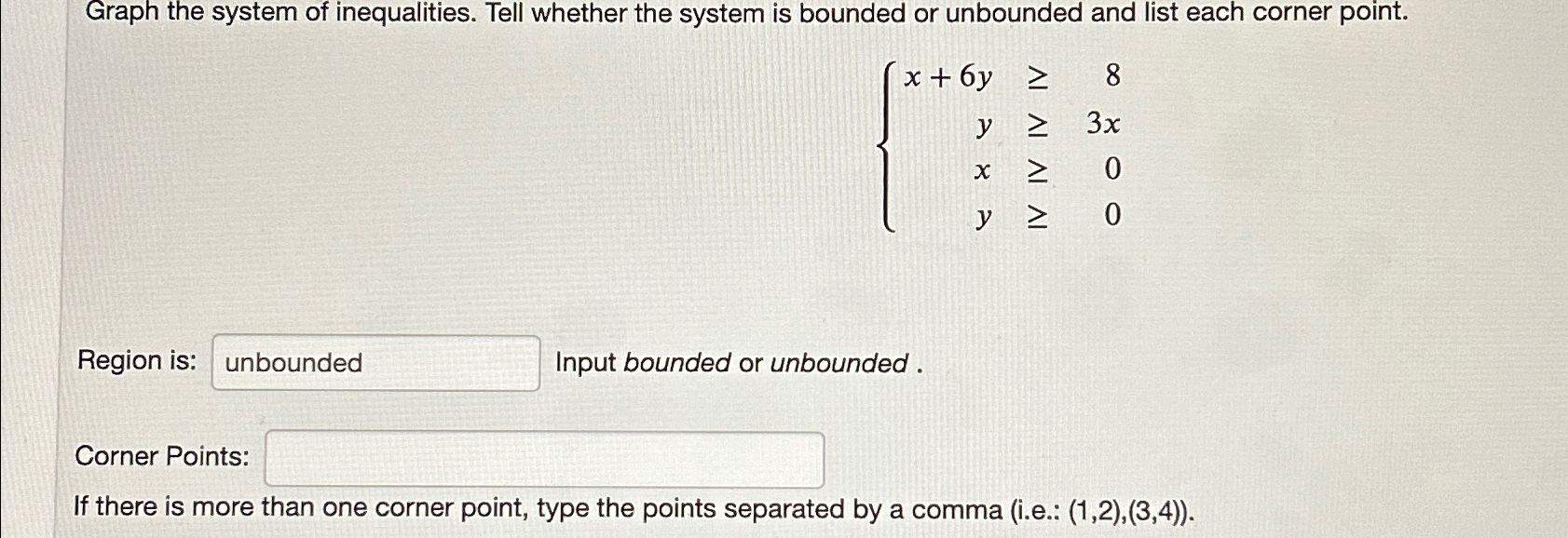 Solved Graph the system of inequalities. Tell whether the | Chegg.com