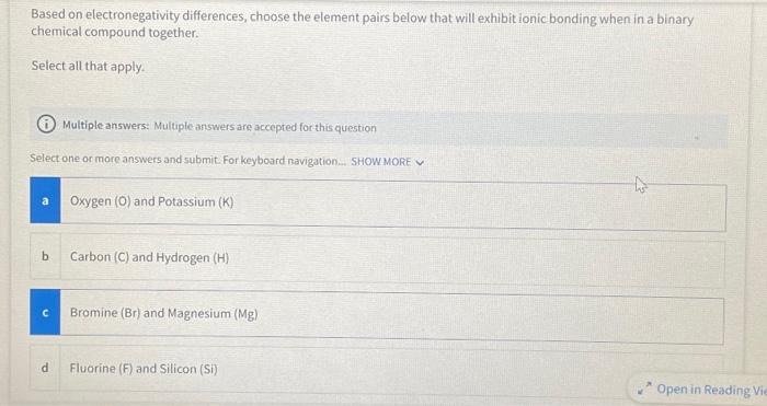 Solved Based on electronegativity differences, choose the | Chegg.com