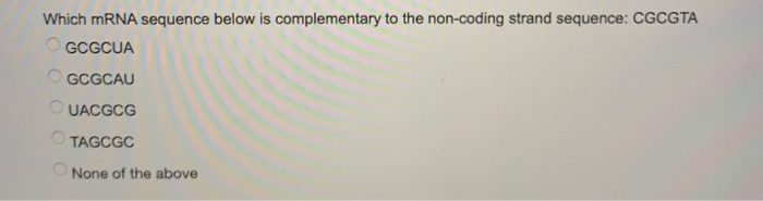 Solved Which mRNA sequence below is complementary to the | Chegg.com