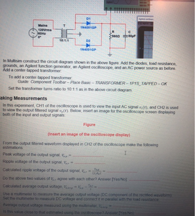 Solved D1 T 1N4001GP Mains 120 Vrms 60Hz 0° www. R c 50F | Chegg.com