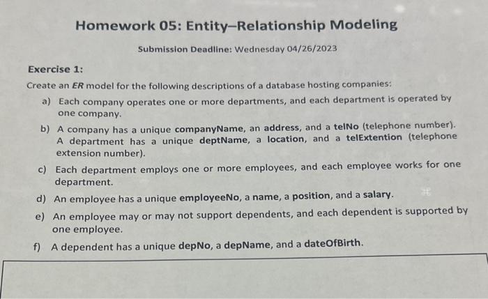 Solved Homework 05 Entity Relationship Modeling Submission