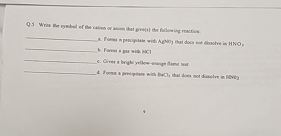 Solved Q. 5 ﻿Write the symbol of the cation or anion that | Chegg.com