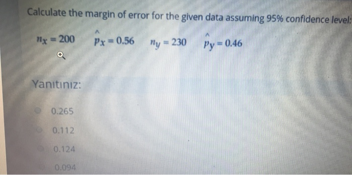 Solved calculate the margin of error for the given data | Chegg.com