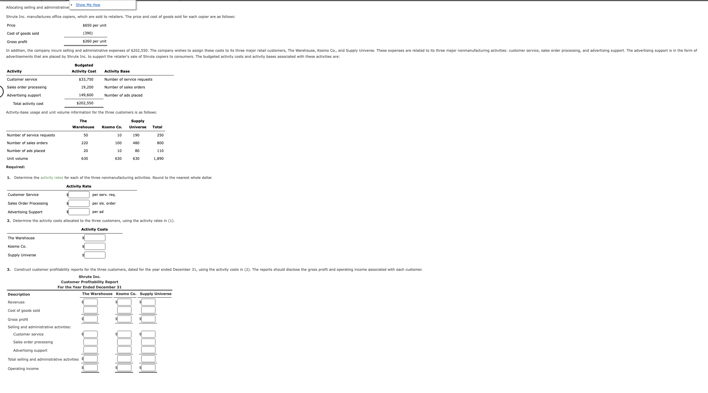 Solved Shrute Inc. manufactures office copiers, which are | Chegg.com