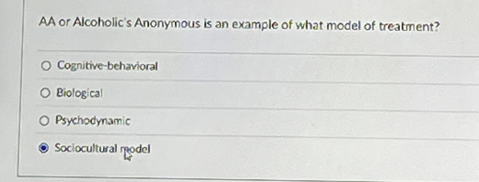 Solved AA or Alcoholic's Anonymous is an example of what | Chegg.com