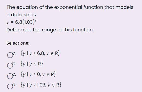 Solved The equation of the exponential function that modelsa | Chegg.com