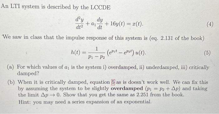 Solved An LTI system is described by the LCCDE | Chegg.com