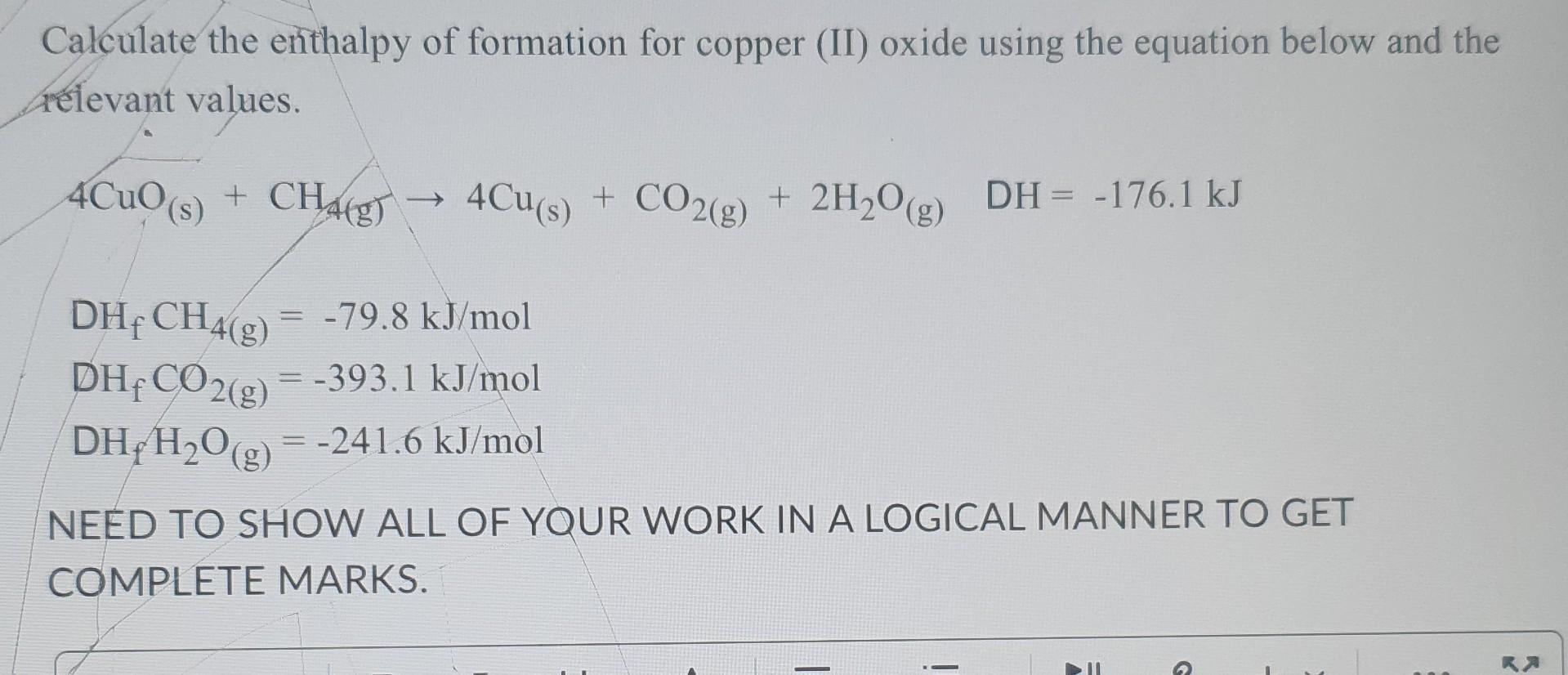 Solved Calculate the enthalpy of formation for copper (II) | Chegg.com