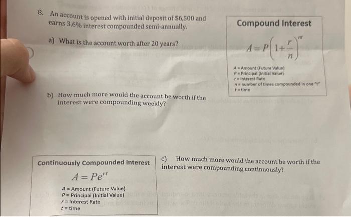 Solved an account is opened with initial deposit of $6,500 | Chegg.com