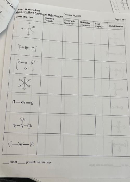 Solved Chem 131 Worksheet out of possible on this page. | Chegg.com