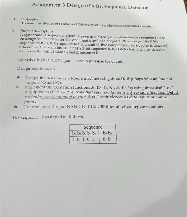 Assignment 3 Design of a Bit Sequence Detector 1 | Chegg.com