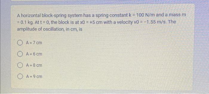 Solved A horizontal block-spring system has a spring | Chegg.com
