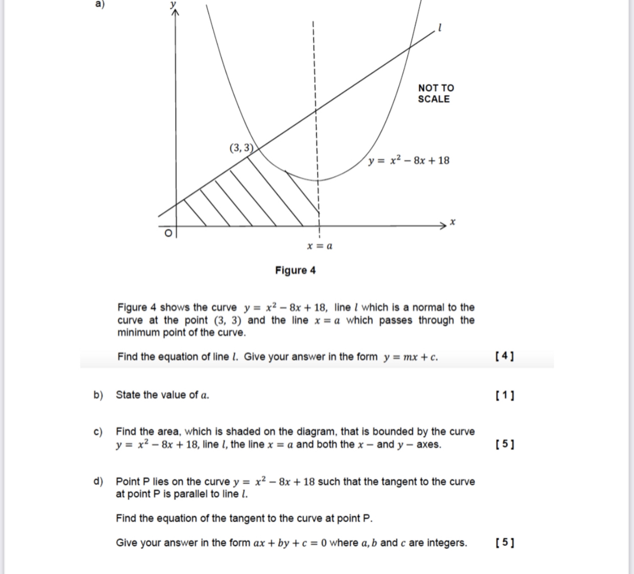 Solved a)Figure 4Figure 4 ﻿shows the curve y=x2-8x+18, ﻿line | Chegg.com