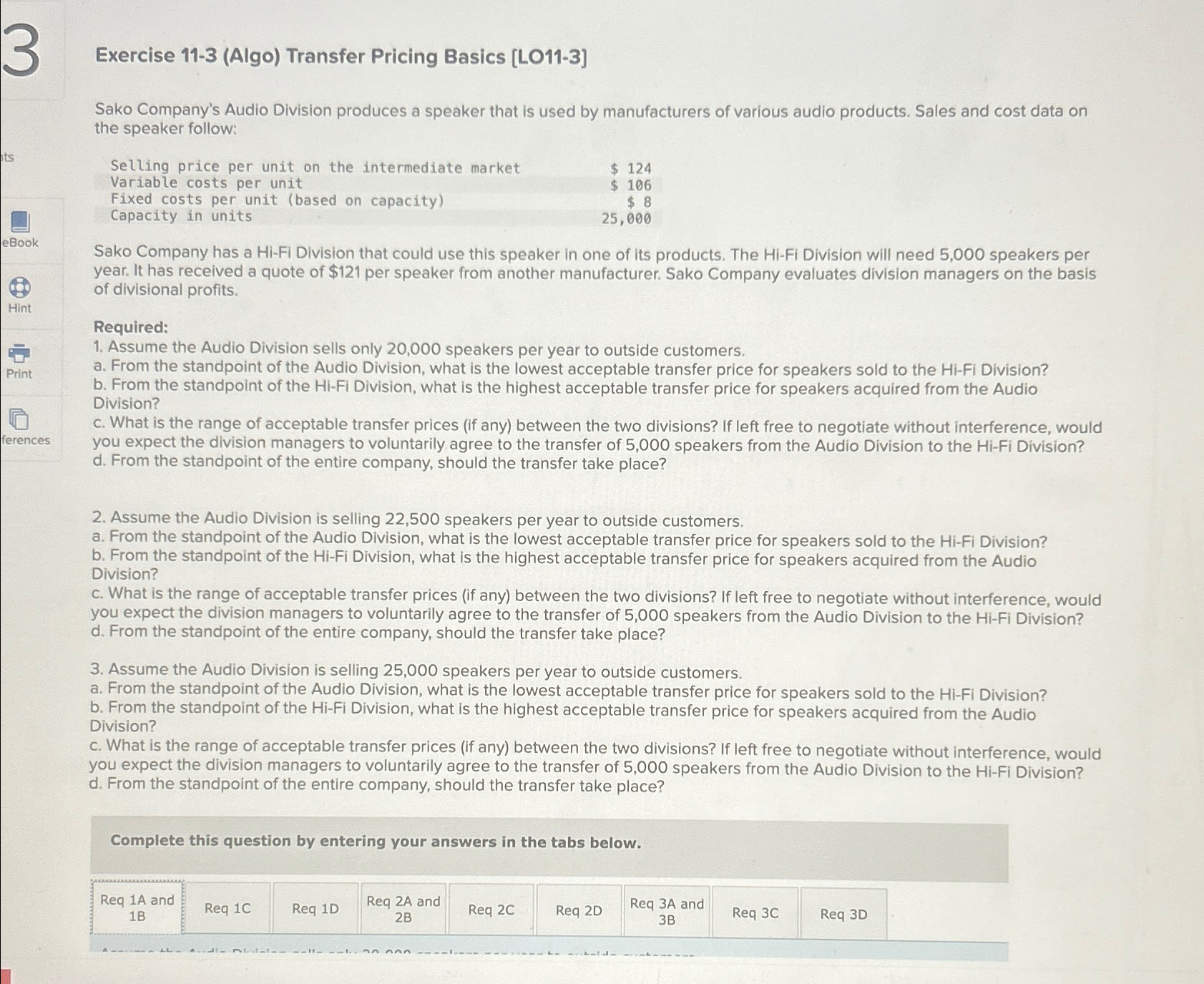 Solved Exercise 11-3 (Algo) ﻿Transfer Pricing Basics | Chegg.com