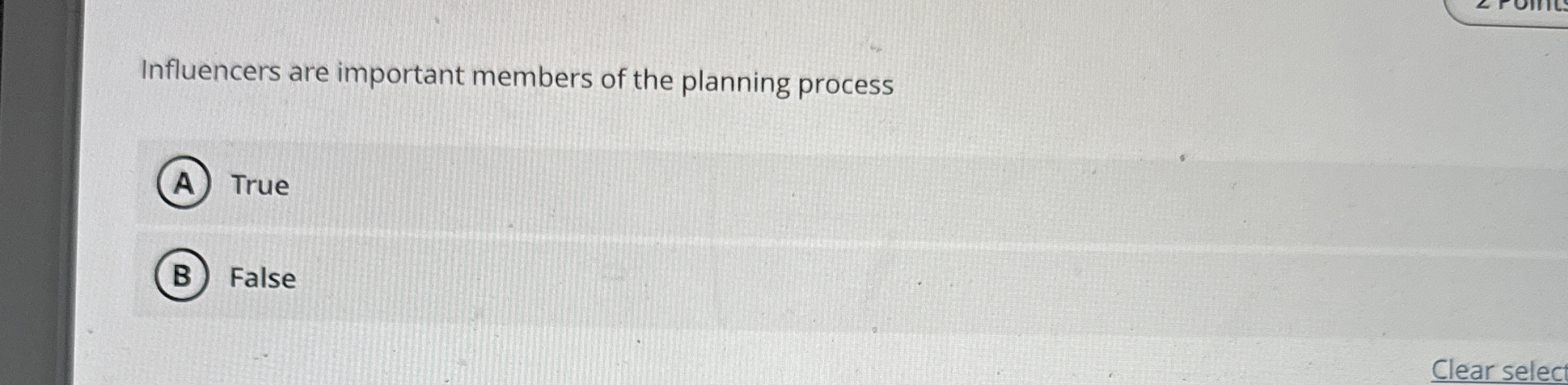 Solved Influencers are important members of the planning | Chegg.com