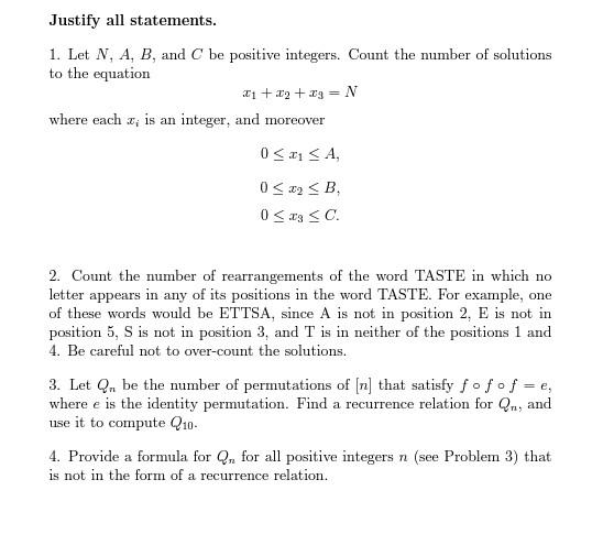 Solved Justify all statements. 1. Let N, A, B, and be | Chegg.com