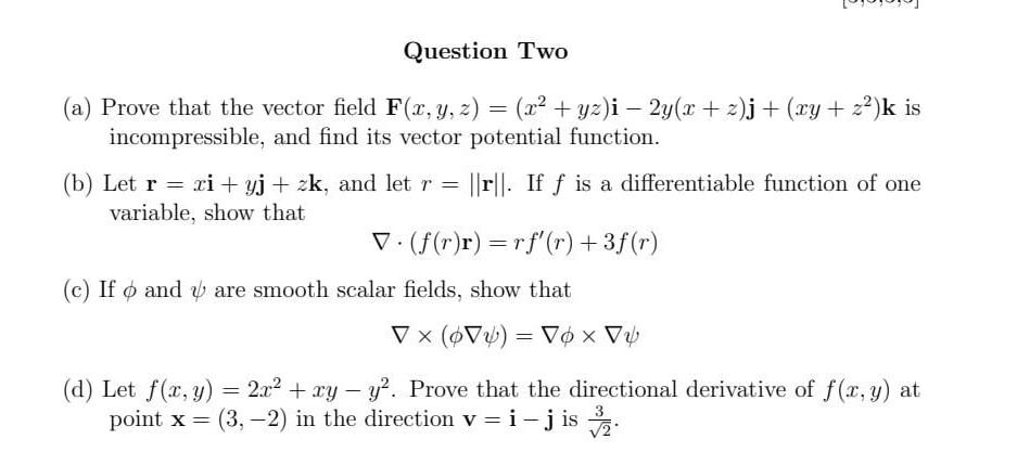 Solved Question Two A Prove That The Vector Field 